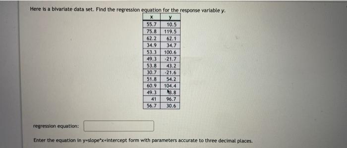 Solved Here is a bivariate data set. Find the regression | Chegg.com