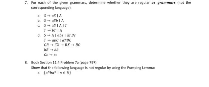 Solved 7. For each of the given grammars, determine whether | Chegg.com