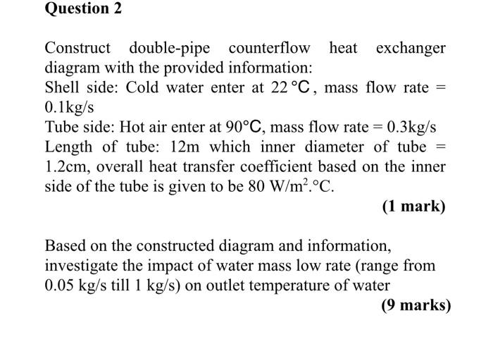 Solved Question 2 Construct double-pipe counterflow heat | Chegg.com