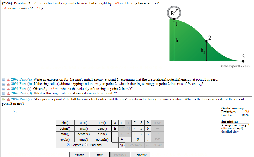 Solved A 20% ﻿Part (a) ﻿Write an expression for the ring's | Chegg.com