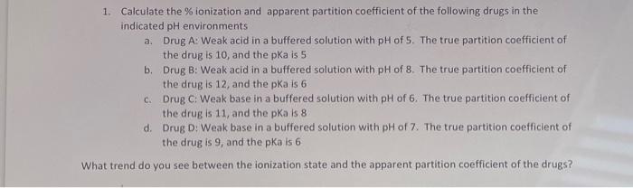 1. Calculate the % ionization and apparent partition | Chegg.com