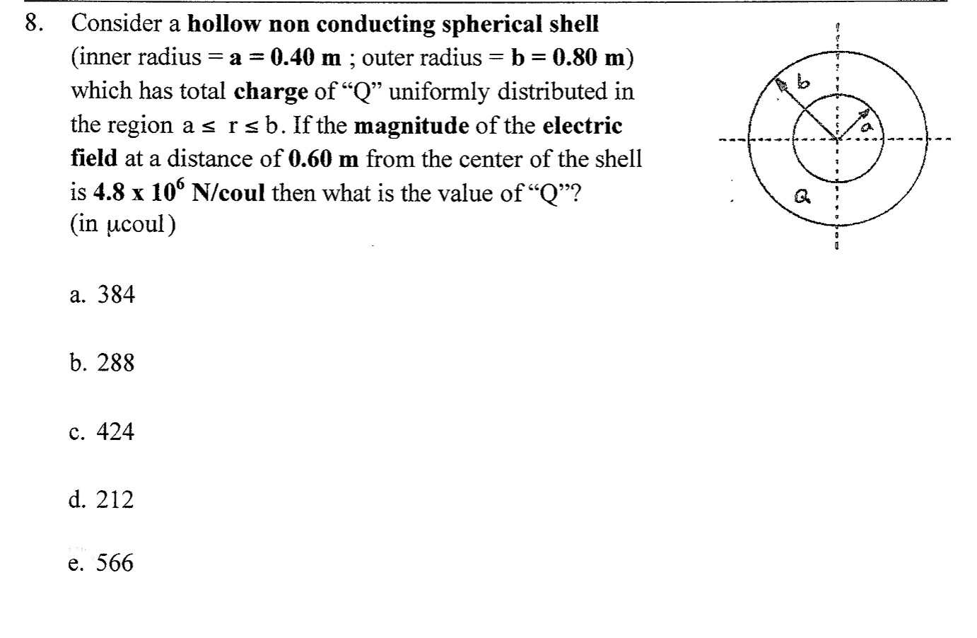 Consider a hollow non conducting spherical shell | Chegg.com