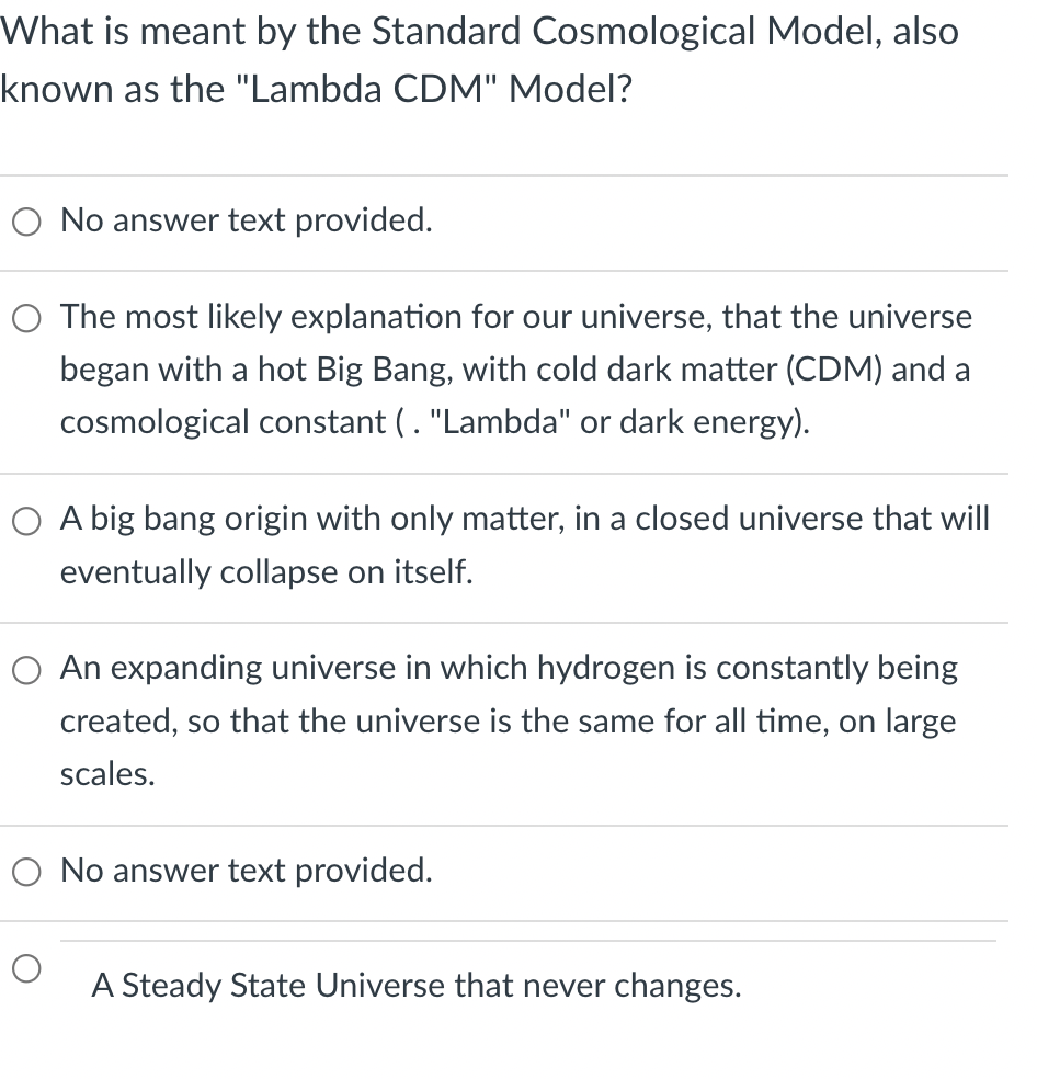 Solved What is meant by the Standard Cosmological Model, | Chegg.com