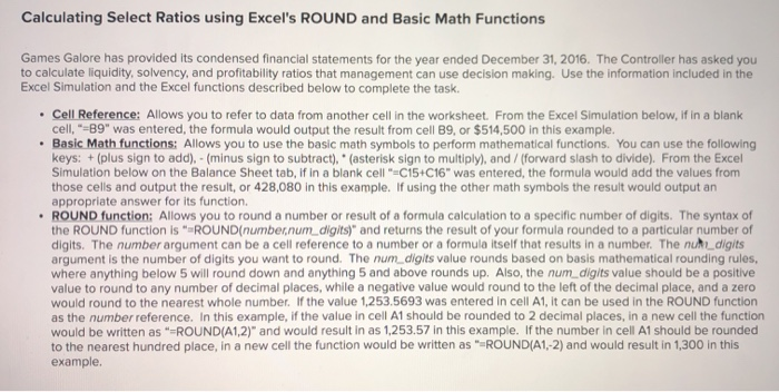 Solved Calculating Select Ratios using Excel's ROUND and | Chegg.com