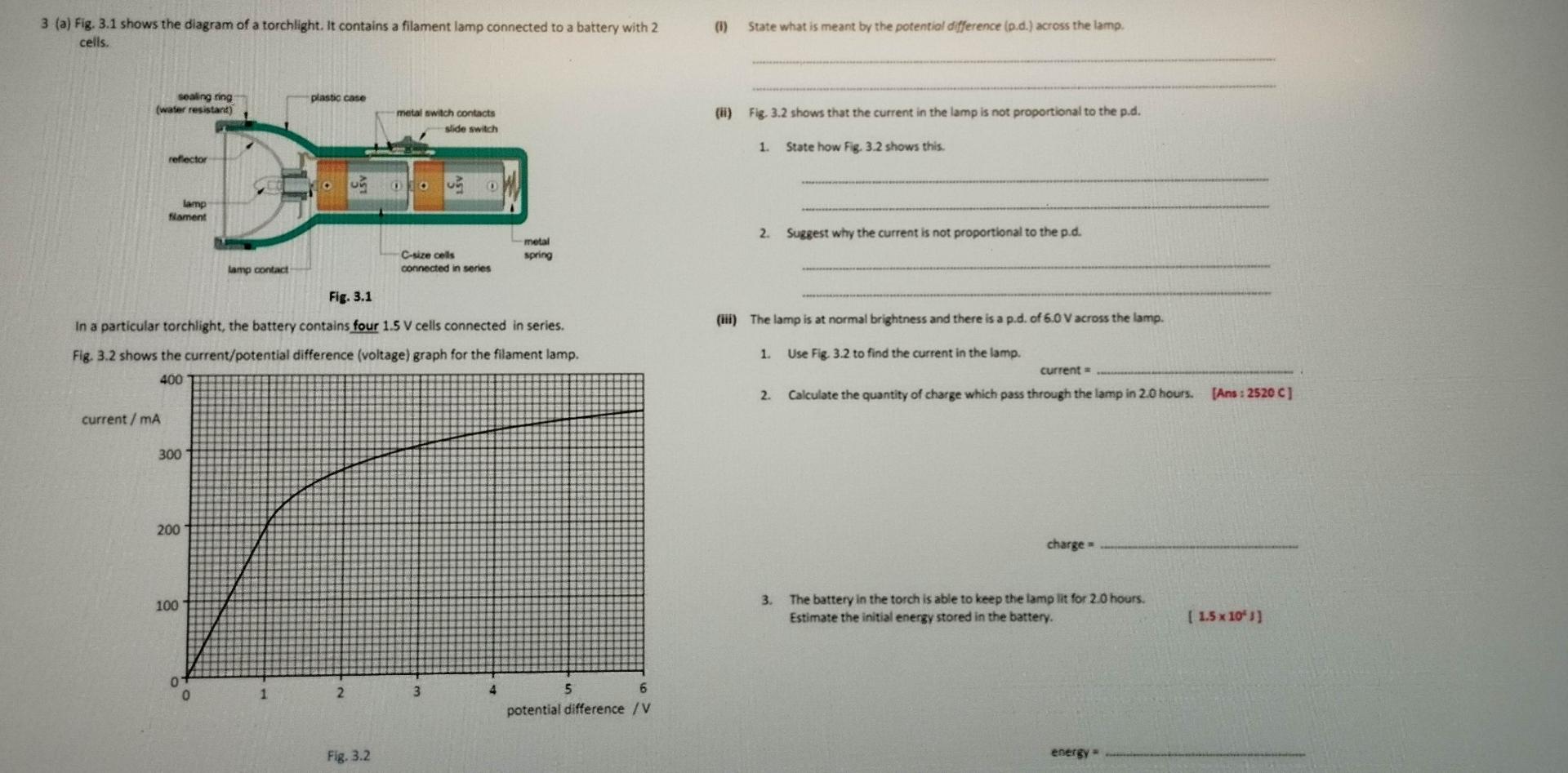 Solved 3 (a) ﻿Fig. 3.1 ﻿shows the diagram of a torchlight. | Chegg.com