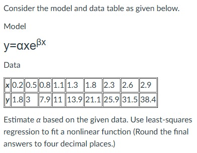 Solve in MatLab Consider the model and data table as | Chegg.com