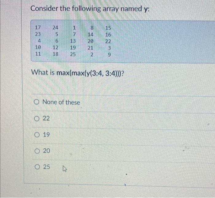Solved Consider the following array named y: 17 23 4 10 11 | Chegg.com