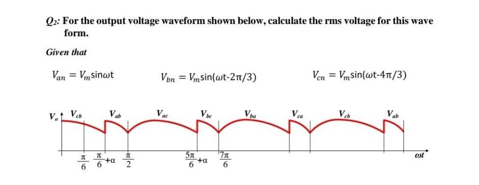 Solved Q2: For the output voltage waveform shown below, | Chegg.com
