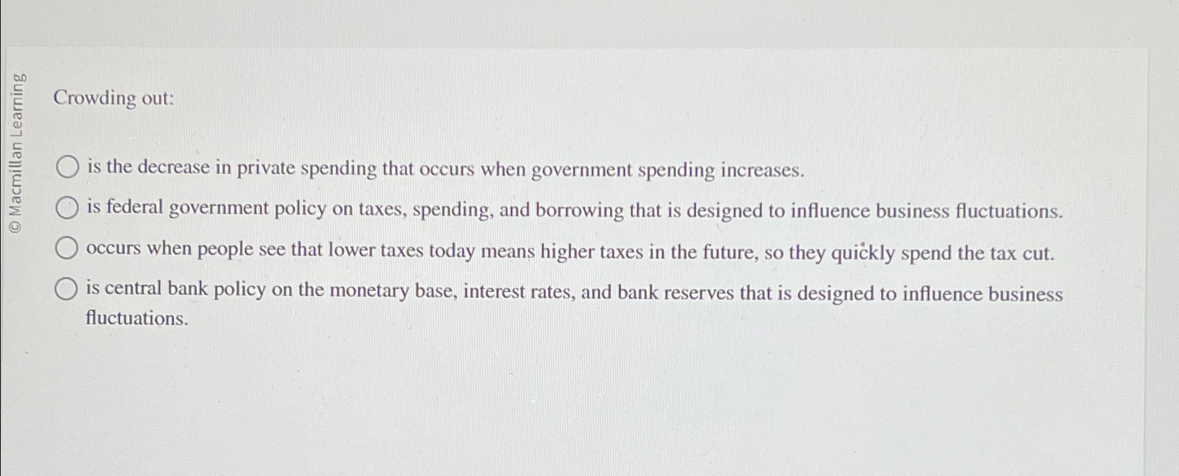 Solved EE∞ ﻿Crowding out:is the decrease in private spending | Chegg.com