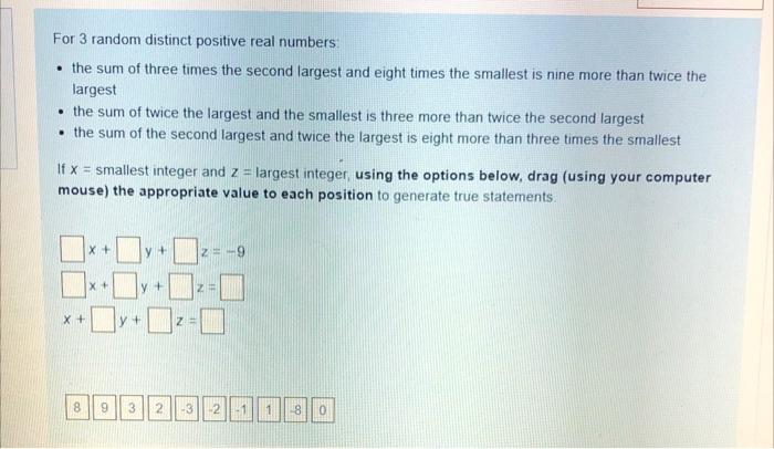 Solved For 3 random distinct positive real numbers: • the | Chegg.com