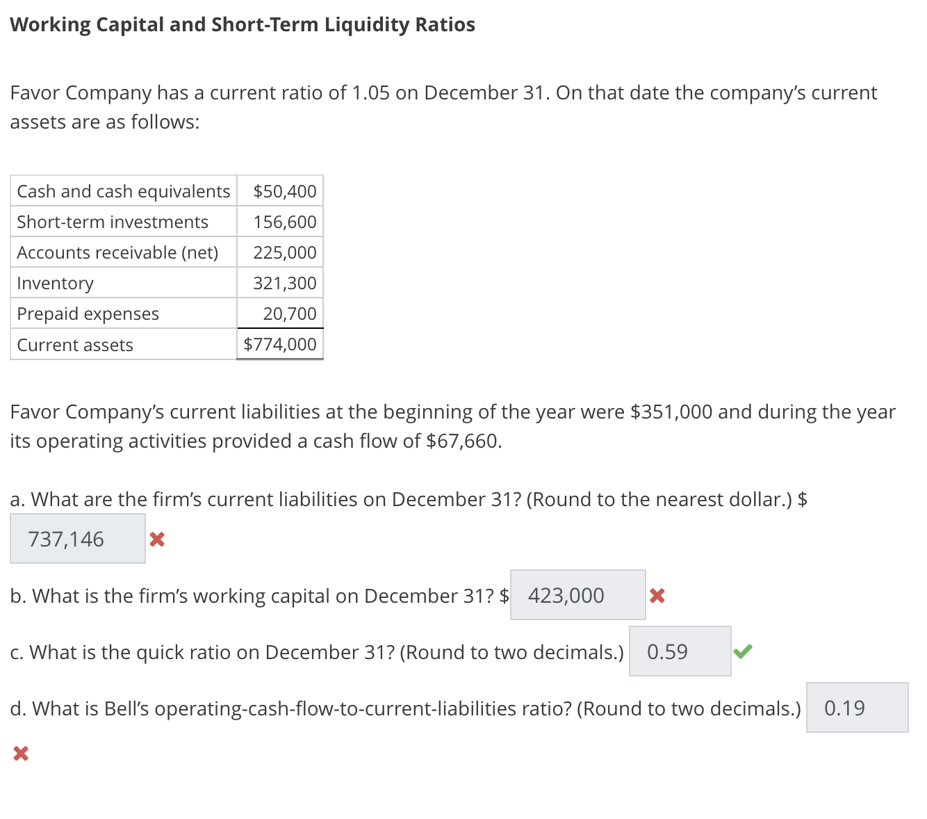 Solved Working Capital and Short-Term Liquidity RatiosFavor | Chegg.com