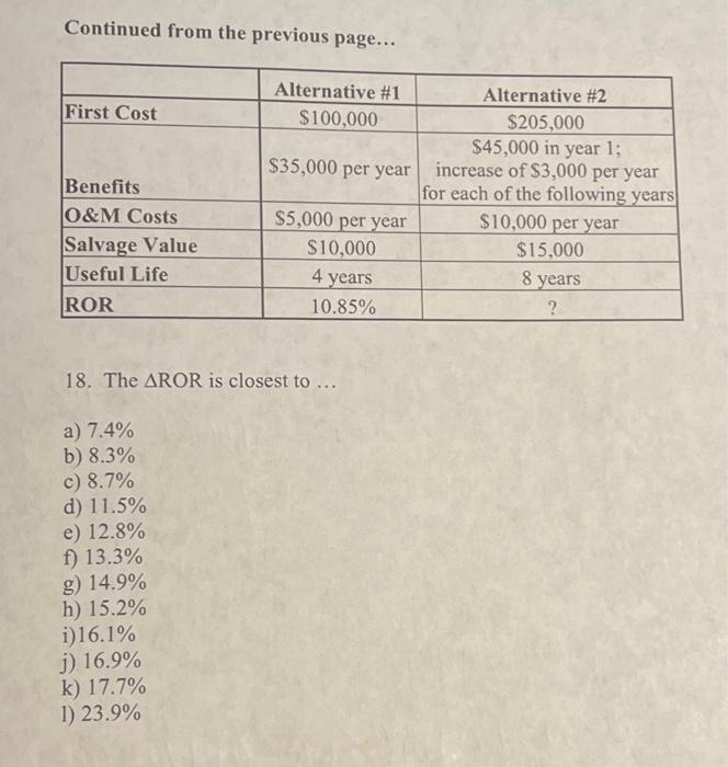 Solved Continued from the previous page... First Cost | Chegg.com