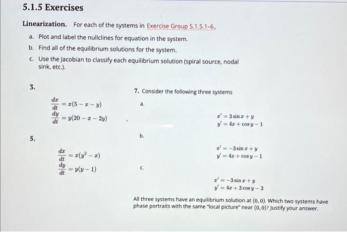 Solved 5.1.5 Exercises Linearization. For each of the | Chegg.com