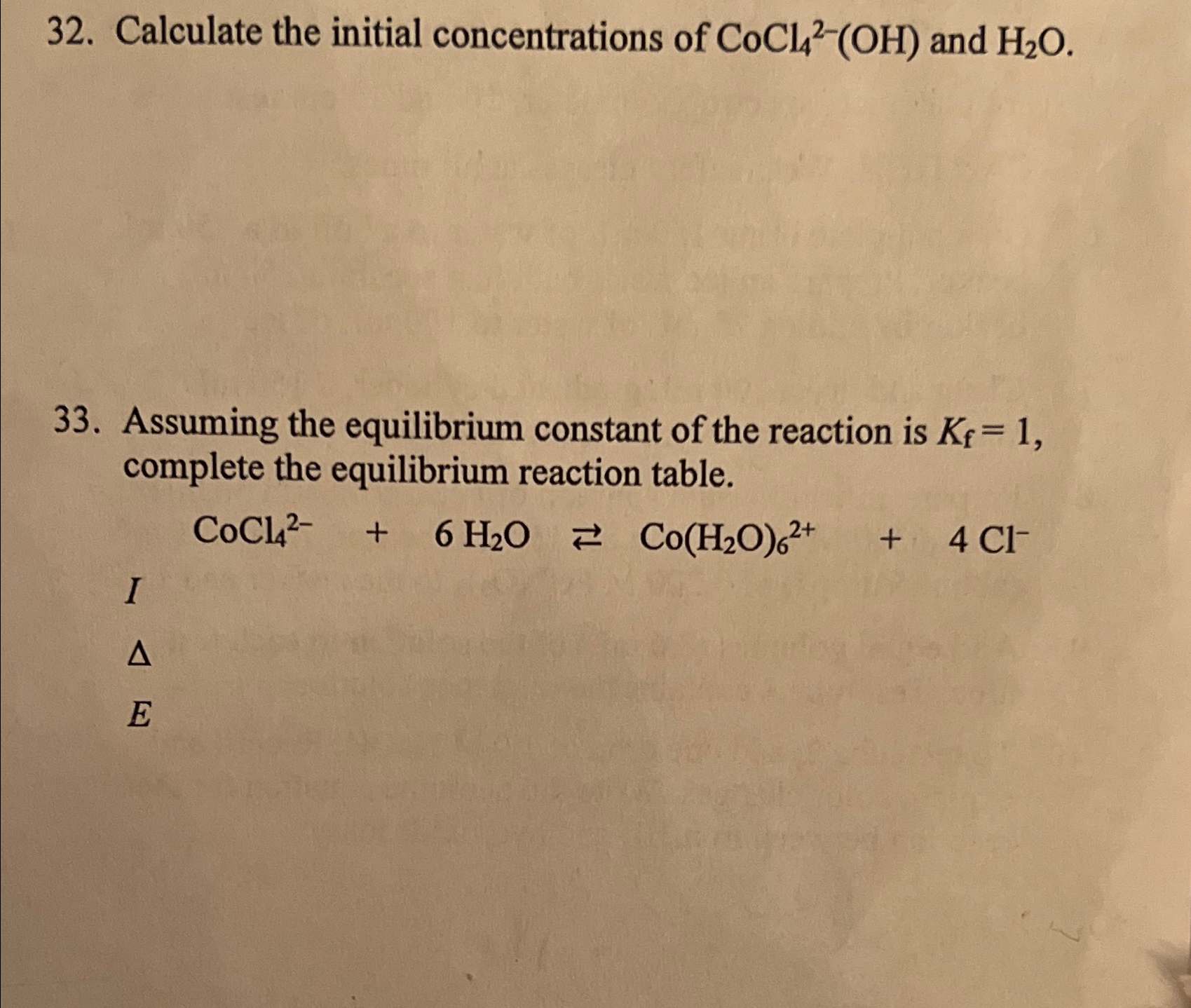 Solved Calculate the initial concentrations of CoCl42-(OH) | Chegg.com