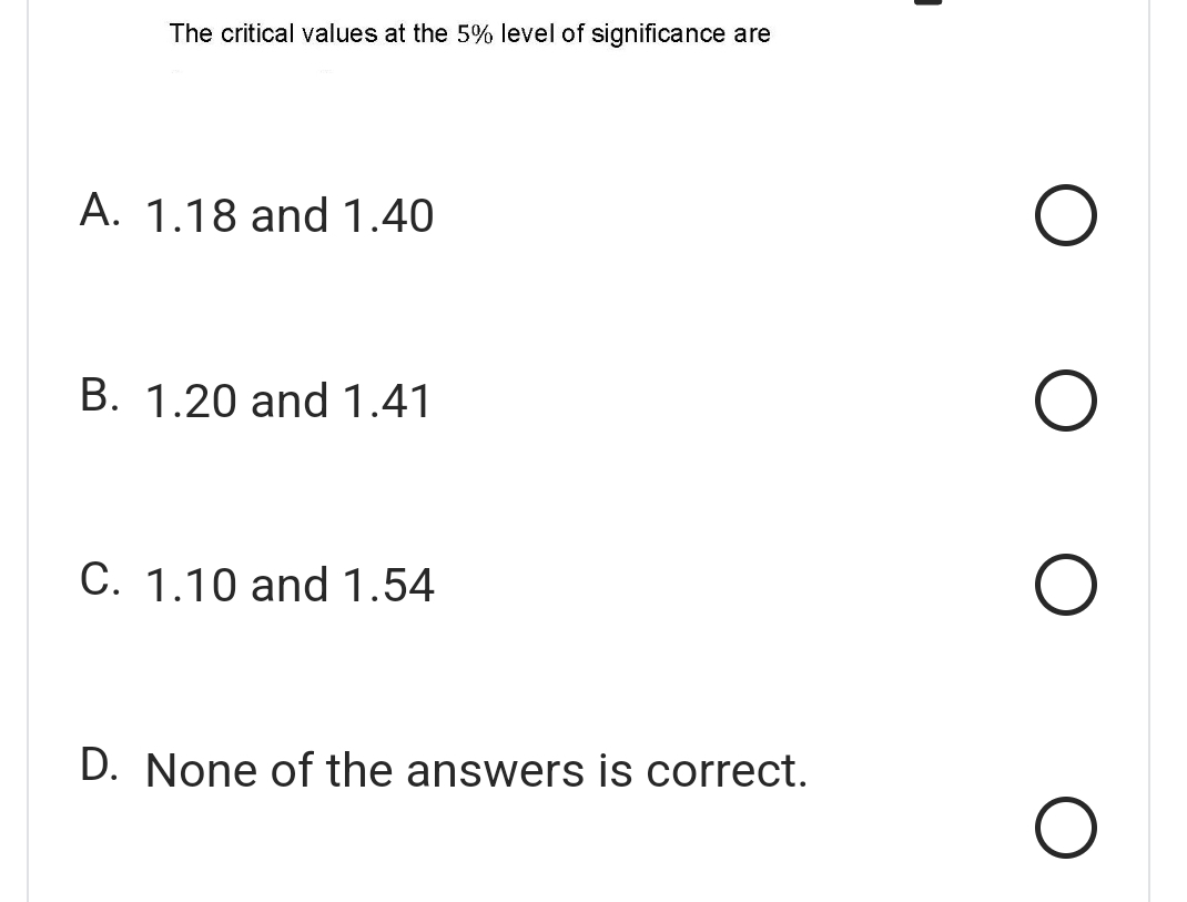 Solved The critical values at the 5% ﻿level of significance | Chegg.com