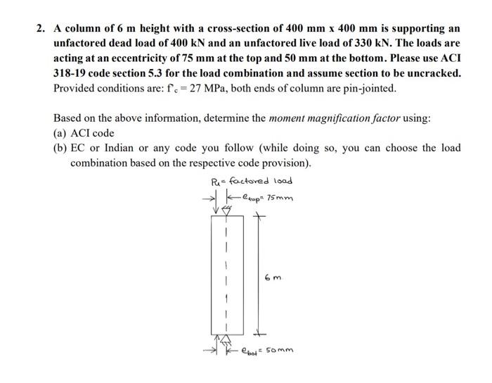 Solved A column of 6 m height with a cross-section of 400 | Chegg.com