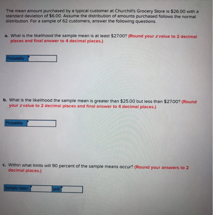 Solved The mean amount purchased by a typical customer at | Chegg.com