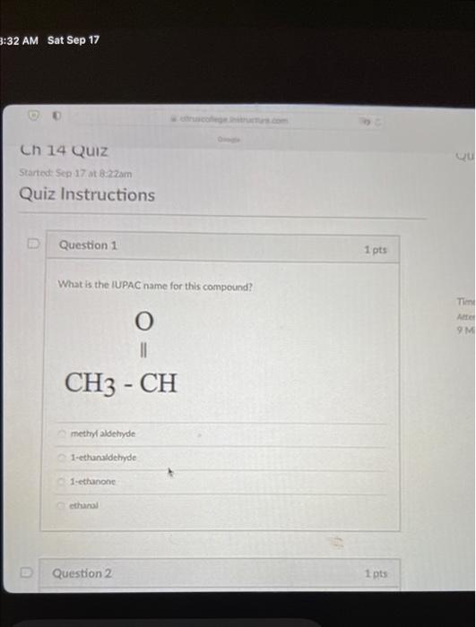 Solved methyl aldehyde 1-ethana'deryde 1.ethanone ctrunal | Chegg.com