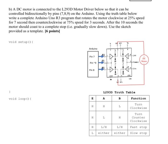 Solved b) A DC motor is connected to the L293D Motor Driver | Chegg.com