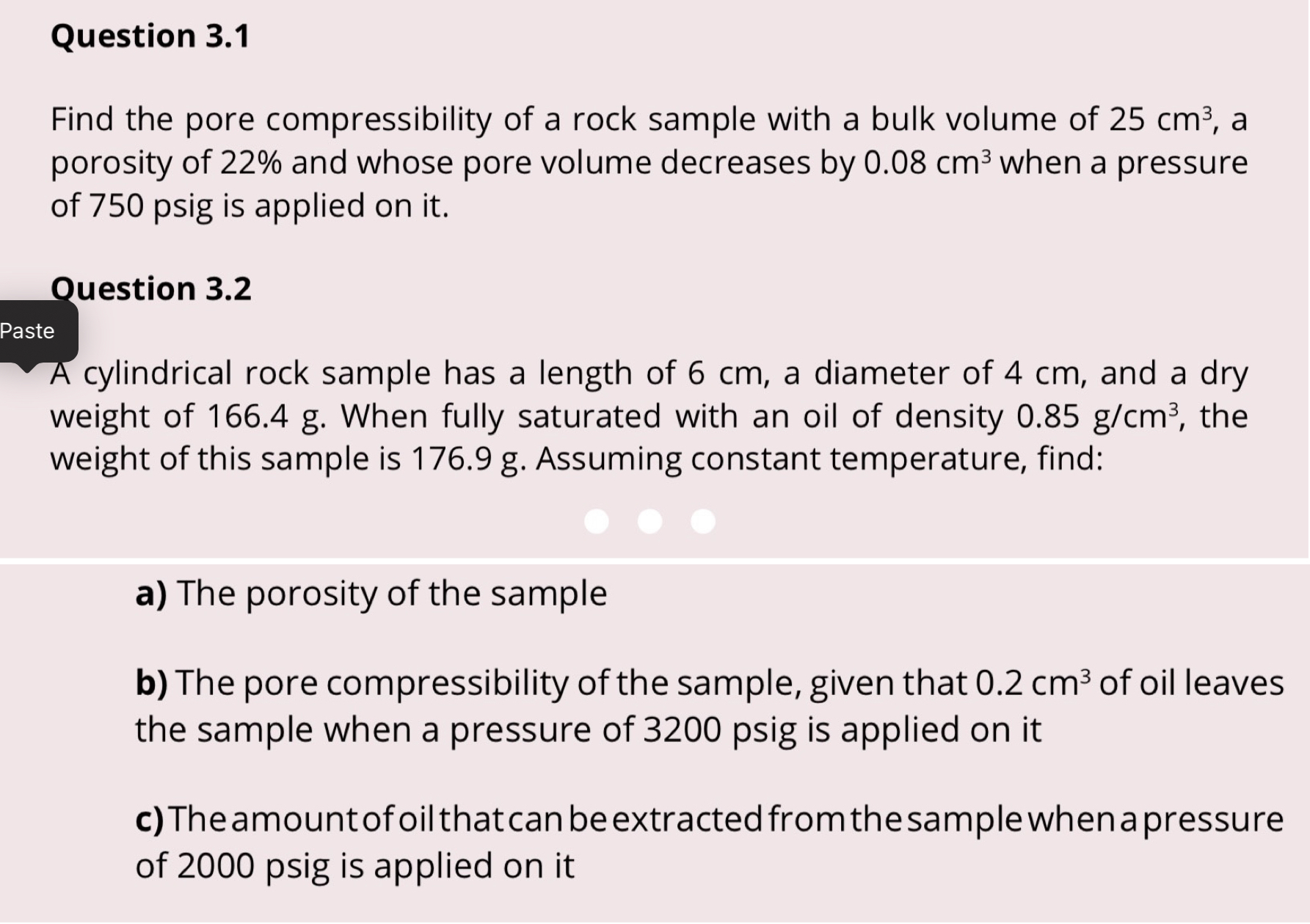Solved Question 3.1Find the pore compressibility of a rock | Chegg.com