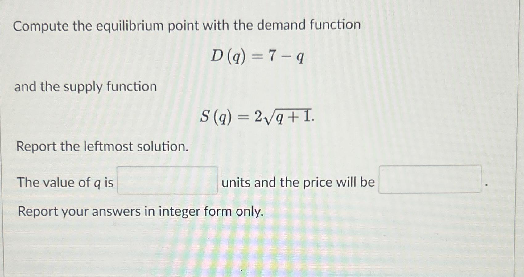 Solved Compute the equilibrium point with the demand | Chegg.com