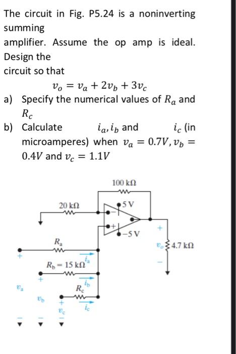 Solved The circuit in Fig. P5.24 is a noninverting summing | Chegg.com
