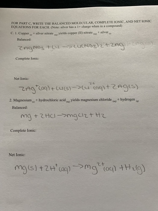 Solved FOR PART C, WRITE THE BALANCED MOLECULAR, COMPLETE | Chegg.com