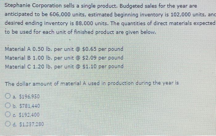 Solved Stephanie Corporation sells a single product, | Chegg.com