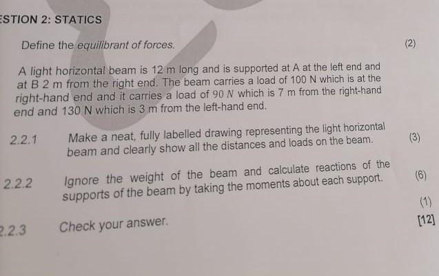 Solved STION 2: STATICS Define the equilibrant of forces. | Chegg.com