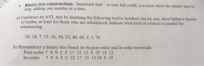 Solved binary tree constructions: Important note - to earn | Chegg.com