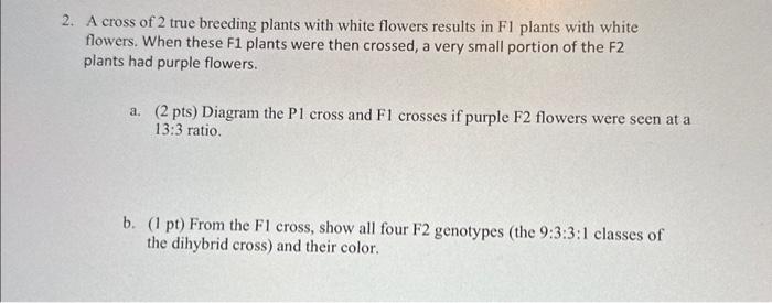 Solved A cross of 2 true breeding plants with white flowers | Chegg.com