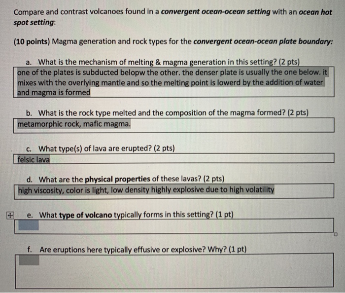 Solved Compare and contrast volcanoes found in a convergent | Chegg.com