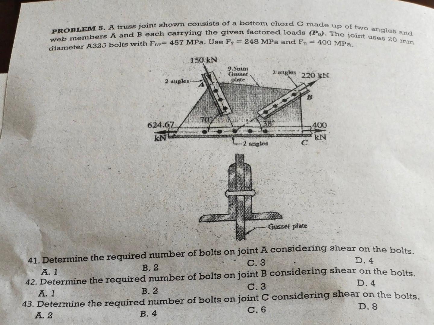 Solved A truss joint shown consists of a bottom chord C made | Chegg.com