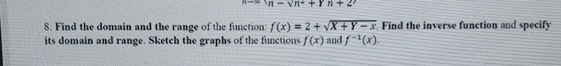 Solved 8. Find the domain and the range of the finction: | Chegg.com