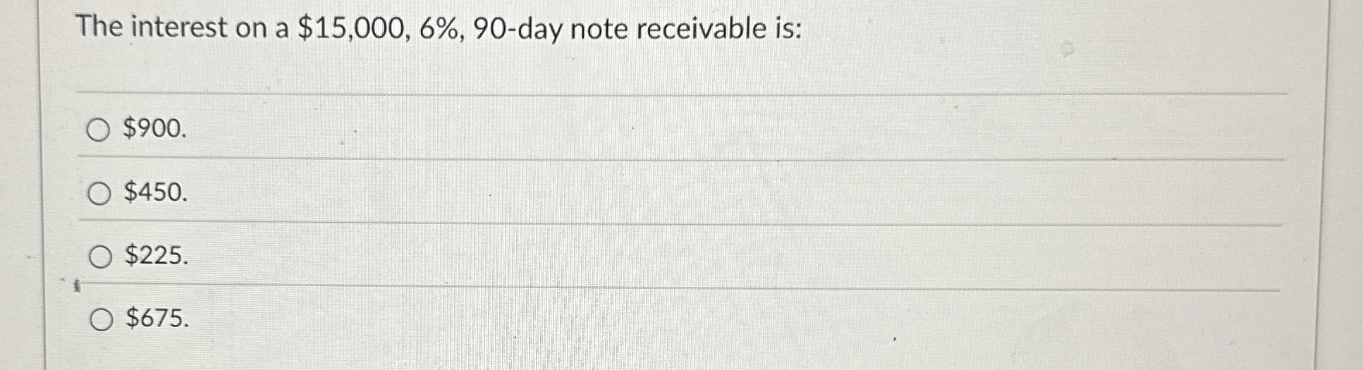 Solved The interest on a $15,000,6%,90-day note receivable | Chegg.com