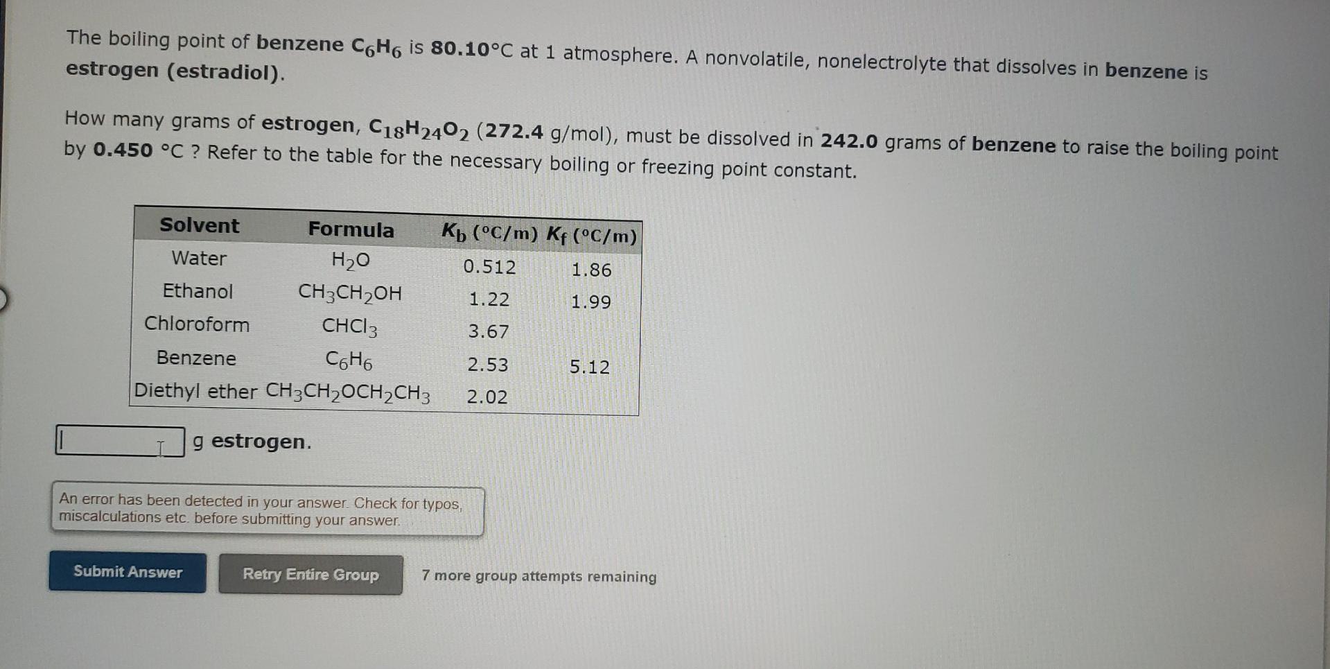 Solved The boiling point of benzene C6H6 is 80.10°C at 1 | Chegg.com
