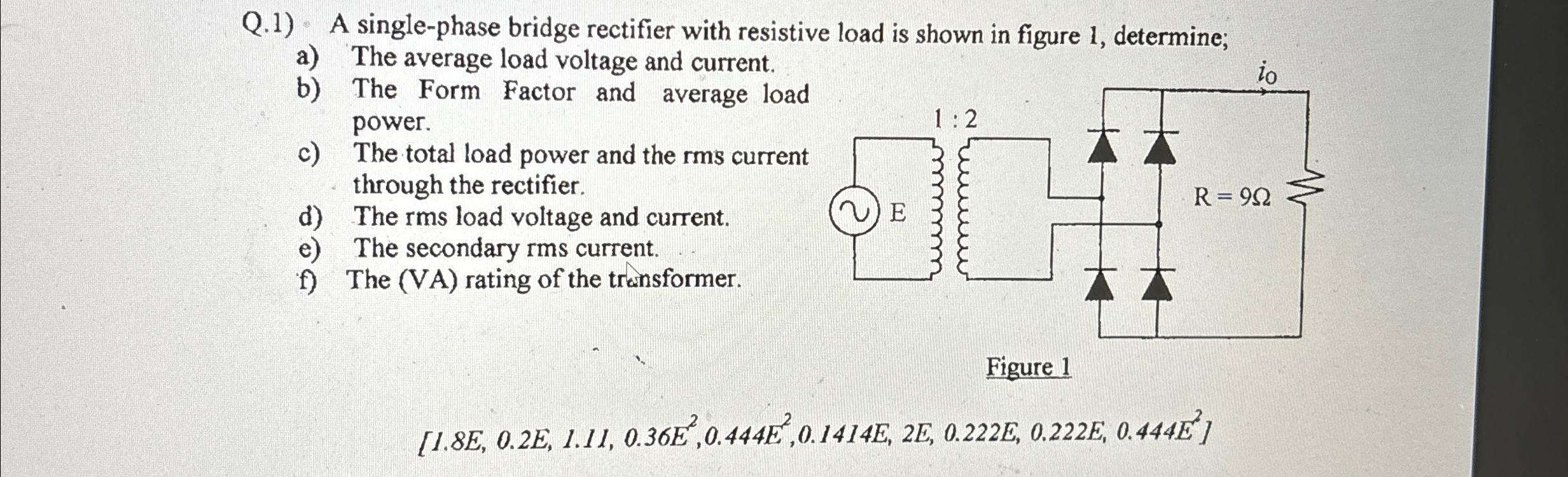Solved Q.1) ﻿A single-phase bridge rectifier with resistive | Chegg.com