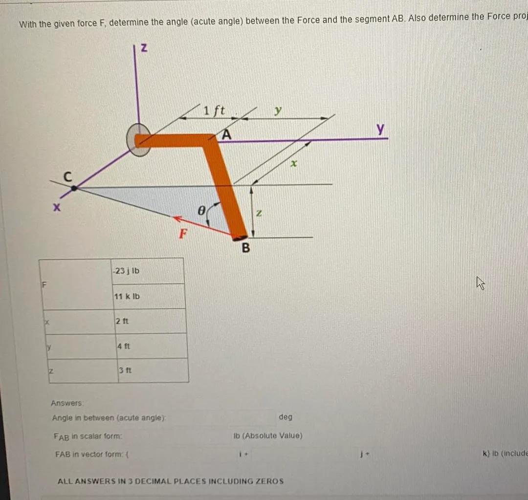 Solved With the given force F, determine the angle (acute | Chegg.com
