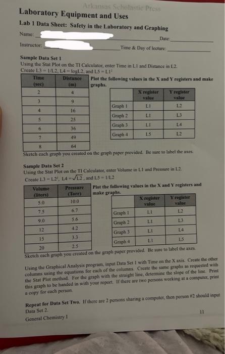 Solved Laboratory Equipment and Uses Lab 1 Data Sheet: | Chegg.com
