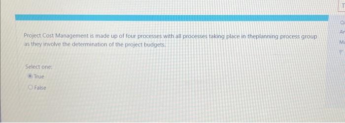 Solved Project Cost Management is made up of four processes | Chegg.com