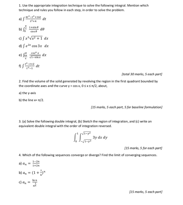 Solved 1. Use the appropriate integration technique to solve | Chegg.com