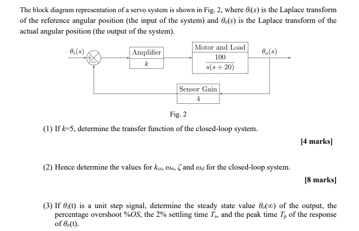Solved The block diagram representation of a servo system is | Chegg.com