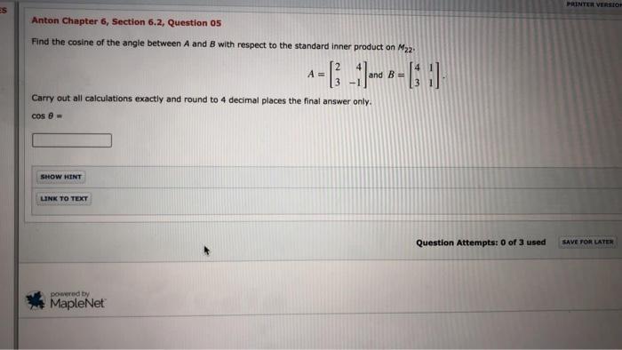 Solved PRINTER VERSION es Anton Chapter 6, Section 6.2, | Chegg.com