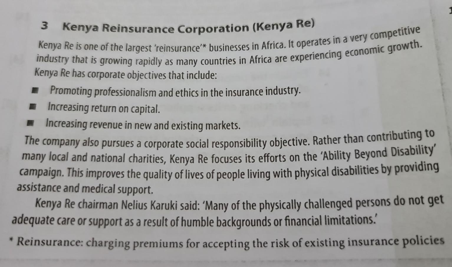 Solved 3 Kenya Reinsurance Corporation (Kenya Re) Kenya Re | Chegg.com