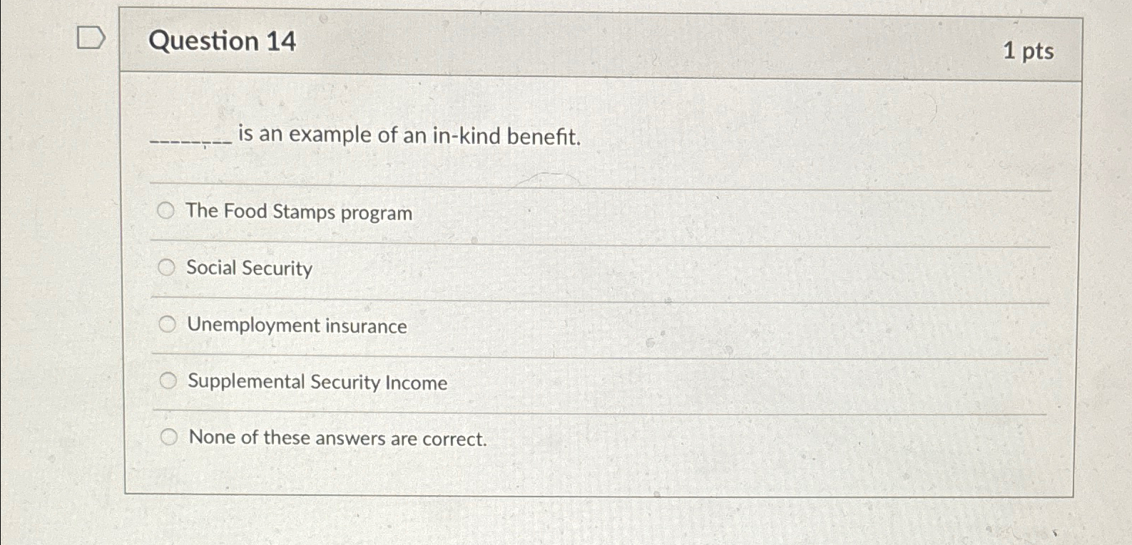 Solved Question 141ptsq, ﻿is an example of an in-kind | Chegg.com