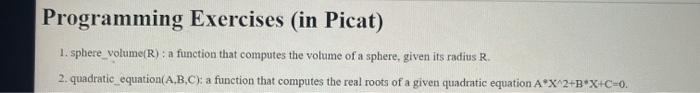 Solved Programming Exercises In Picat 1 Sphere Volumer 