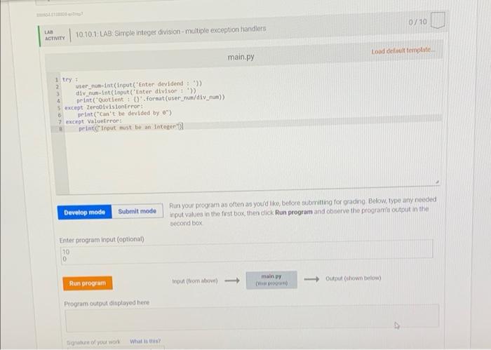 Solved 10 10 LAB Simple Integer Division Multiple Chegg