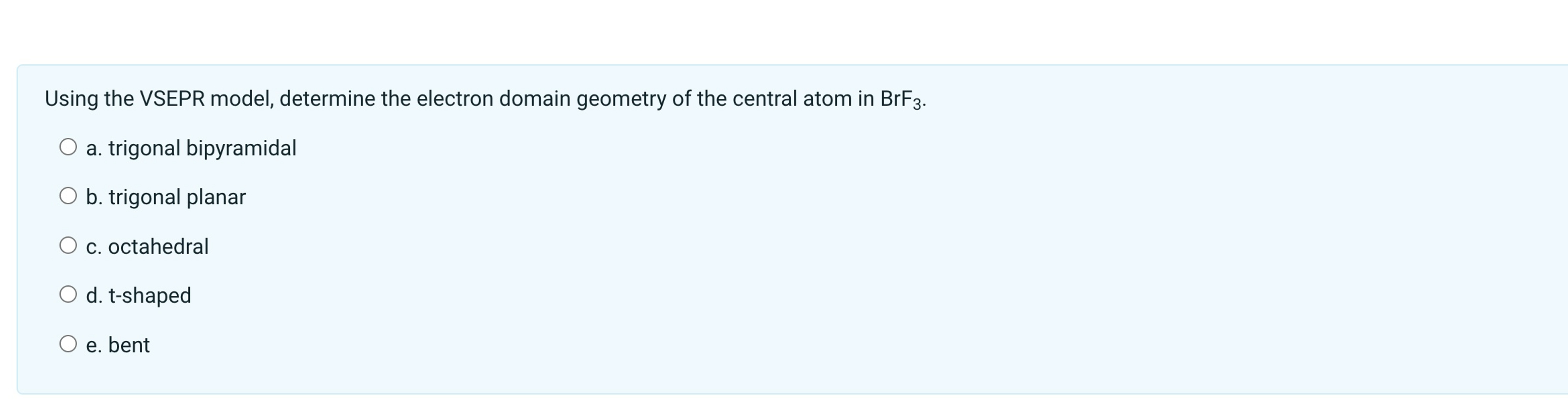 Solved Using the VSEPR model, determine the electron domain | Chegg.com