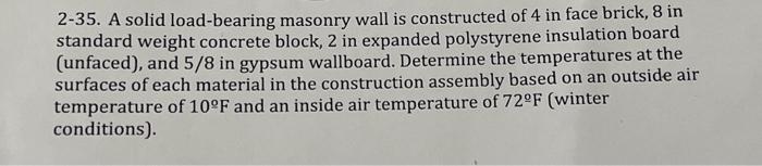Solved 2-35. A solid load-bearing masonry wall is | Chegg.com