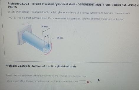 Solved Problem 03.003 - ﻿Torsion of a solid cylindrical | Chegg.com